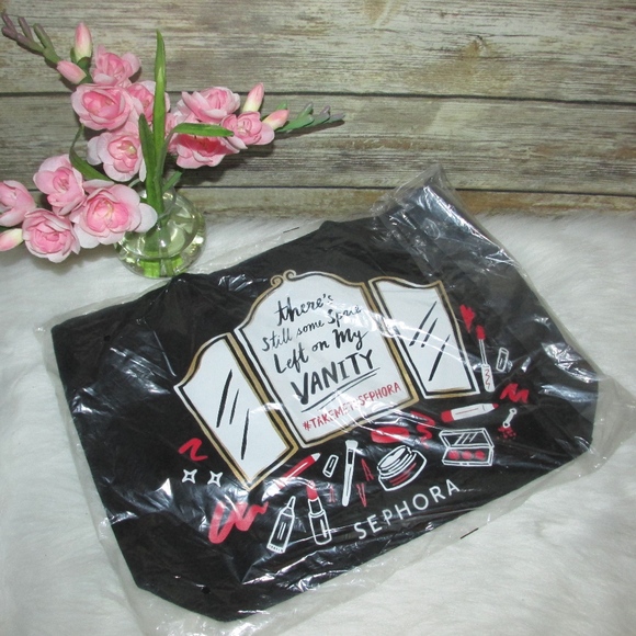 Sephora | Bags | Sephora Vanity Cosmetic Makeup Print Black Tote | Poshmark